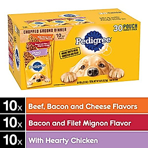 PEDIGREE CHOPPED GROUND DINNER Adult Soft Wet Dog Food 30-Count Variety Pack, 3.5 Ounce (Pack of 30)