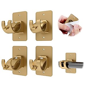 CIEMGNZOC 4PCS No Drill Curtain Rod Brackets, Gold Plastic, Self-Adhesive & Screw Mount, Holds Up To 20 Pounds, Suitable For Rods Up To 1.57 Inch Diameter