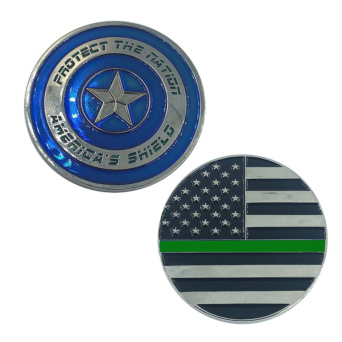 LEO Challenge Coins K-001 Thin Green Line Captain America Shield Police CBP Federal Agent Border Patrol Sheriff Police