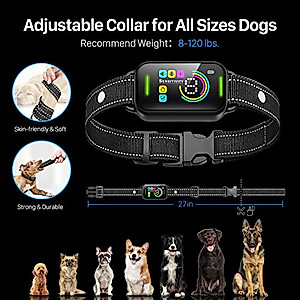 Dog Bark Collar, DINJOO Bark Collar for Large Medium Small Dogs,Smart Bark Collar,Rechargeable Anti Barking Training Collar with 8 Adjustable Sensitivity,Bark Shock Collar with Beep Vibration Shock