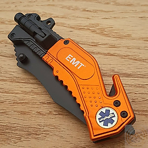 Rescue Stainless Steel Open Folding Pocket Knife 3.5" Stainless Blade Black/Orange Aluminum Handle Outdoor Survival Hunting Knife for Camping by Survival Steel