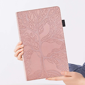 Business Special Tree Pattern Cover with 2 Credit Card Slots Pencil Holder Kickstand Protective Case for Samsung Galaxy Tab A8 10.5 X200/X205-Rose Gold