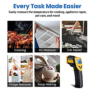 Etekcity Infrared Thermometer 774, Digital Temperature Gun for Cooking, Non Contact Electric Laser IR Temp Gauge, Home Repairs, Handmaking, Surface Measuring, -58 to 716 ℉, - 50 to 380 ℃, Yellow