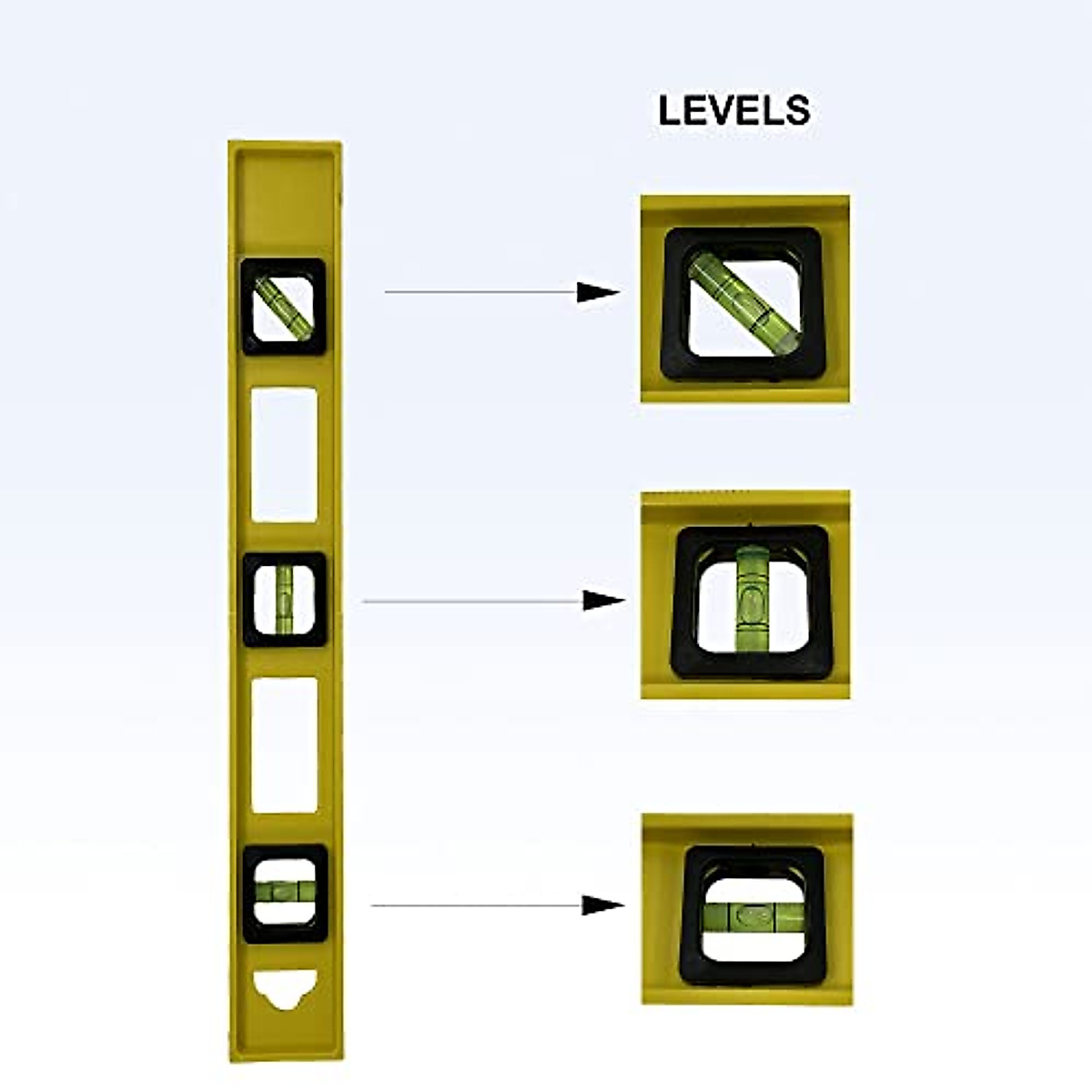 2 Pack Yellow 16 Inch Torpedo Level With Ruler 3 Vial Plastic WHOLESALE BULK LOT