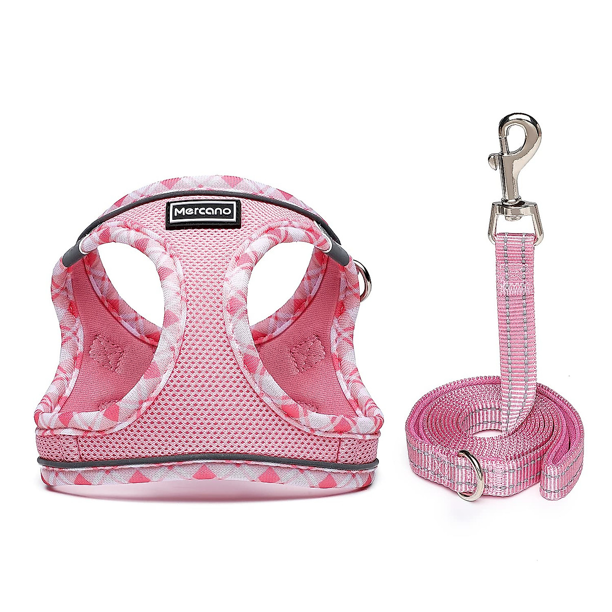 Mercano Soft Mesh Dog Harness and Leash Set, No-Chock Step-in Reflective Breathable Lightweight Easy Walk Escape Proof Vest Harnesses with Safety Buckle for Small Medium Dogs, Cats (Pink, S)