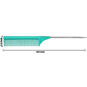 Generic 3 Pack - Rat Tail Comb,Steel Pin Carbon Fiber Heat Resistant Parting Combs with Stainless Steel Pintail (Turquoise)