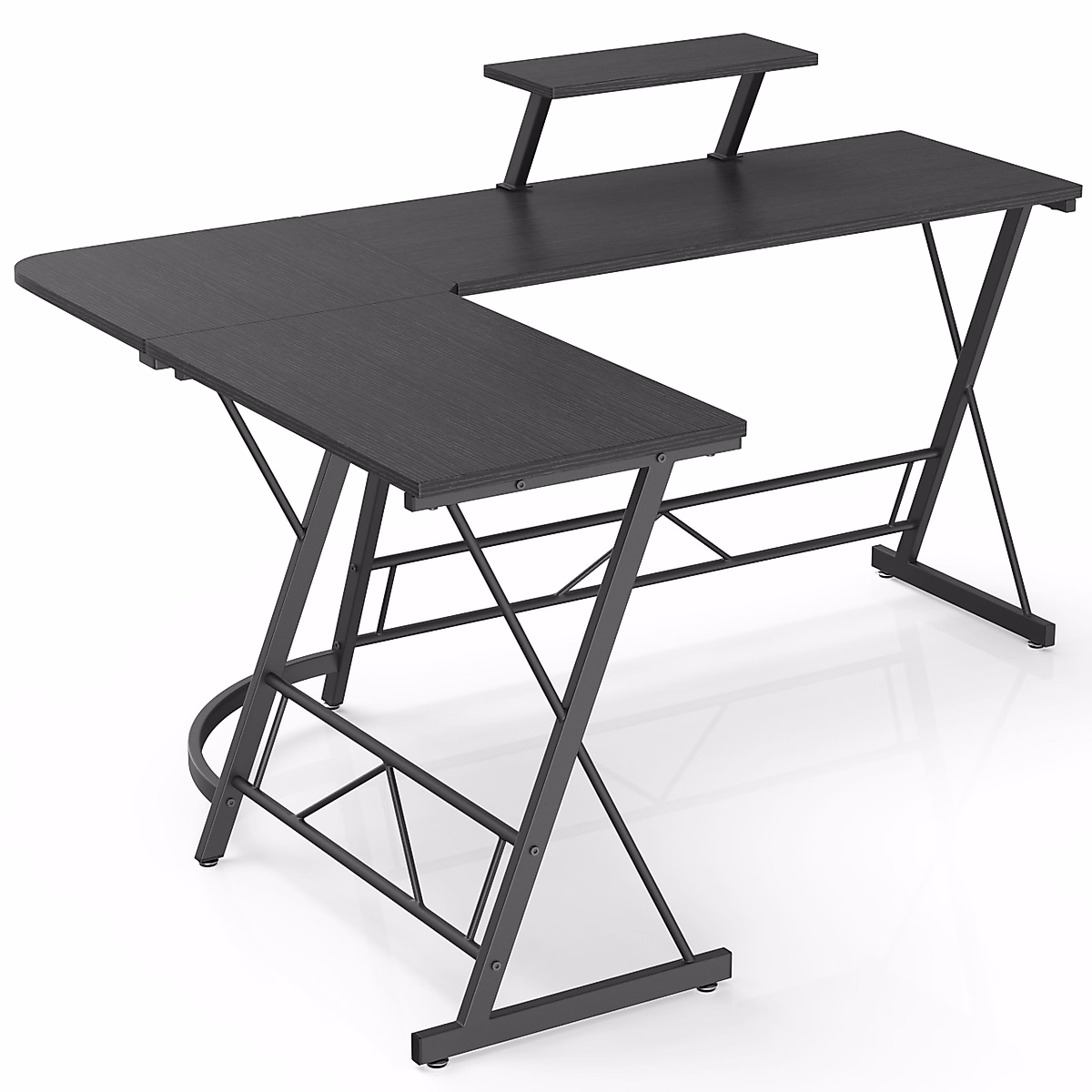 Mr IRONSTONE 63" L Shaped Computer Desk, Corner Desk, Home Office Desk, Gaming Writing Workstation with Large Monitor Stand, Easy to Assemble, Black Willow