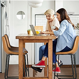 LEMBERI 30 inch Bar Stools Set of 2, Modern Bar Height Barstools, Faux Leather Stool with Back and Metal Leg, Armless Tall Bar Dining Chairs for Pub Counter Kitchen (Whisky, 2pcs 30")