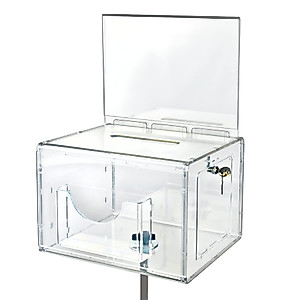 Azar Displays 206325-CLR Suggestion Box with Lock and Keys, Donation Box, Offering Box, Locked Display Stand, Acrylic Sign Holder on Pedestal, Clear Locking Box with Slot, 11"x 8.25"x8.25"