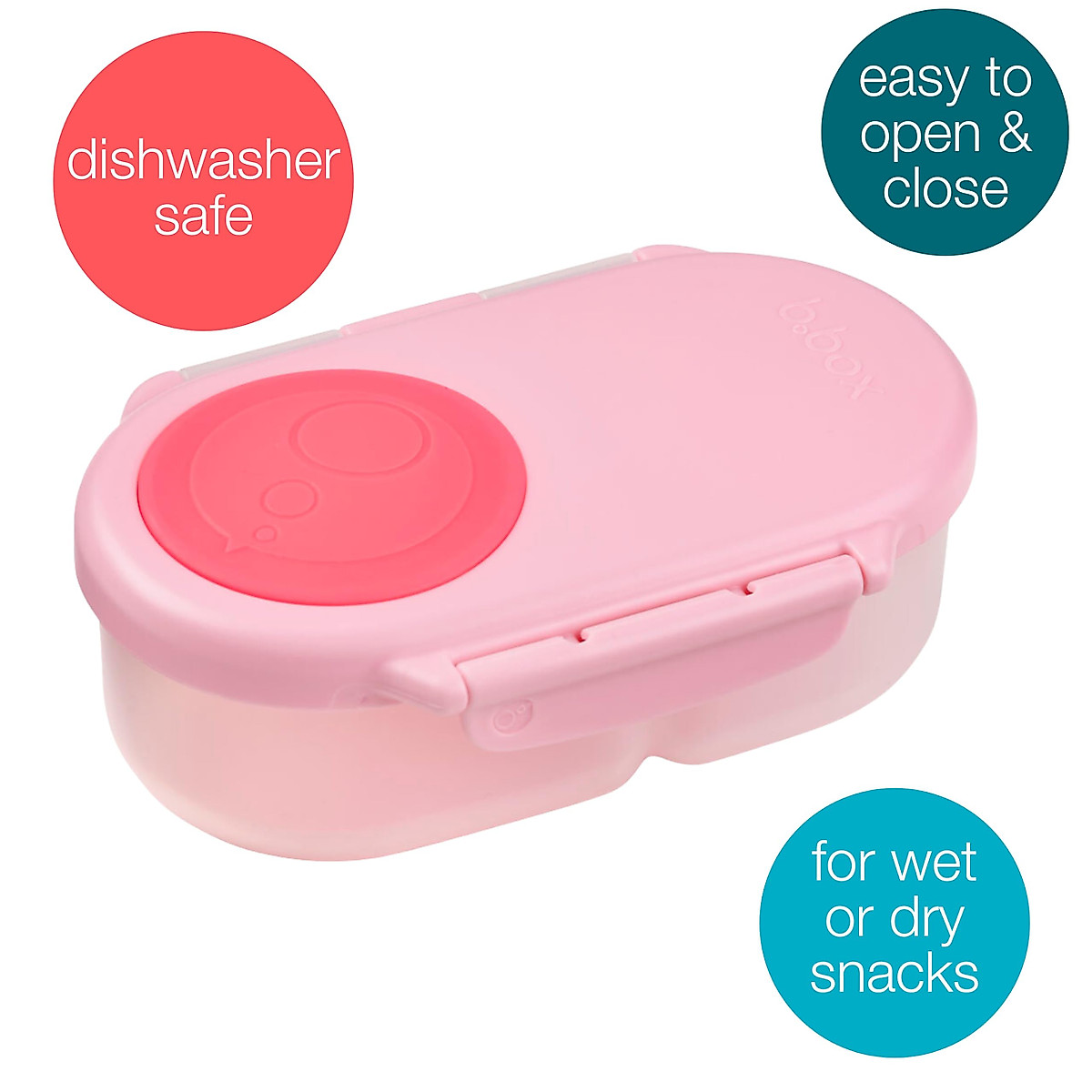 b.box Snack Box for Kids & Toddlers: 2 Compartment Snack Containers, Mini Bento Box, Lunch Box. Leak Proof, BPA free, Dishwasher safe. School Supplies. Ages 4 months+ (Flamingo Fizz, 12oz capacity)