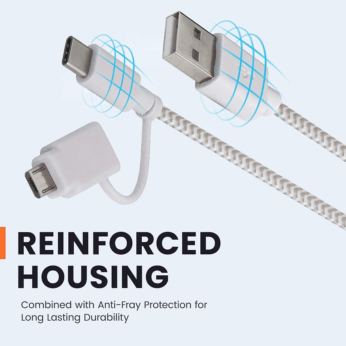 ReTrack Helix Braided Nylon USB-A to USB-C Charge & Sync Cable, Micro USB, Black, 5 ft (ETHACM10WT)