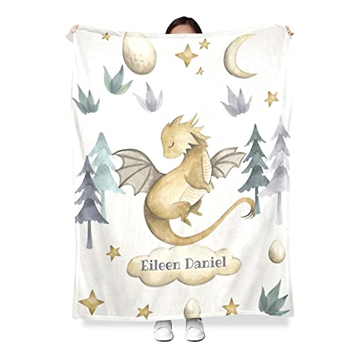 Personalized Baby Blanket - Soft Flying Watercolor Dragon Custom Blanket - Baby Shower Toddler Nursery Bed Blankets Stroller Crib 30x40 in