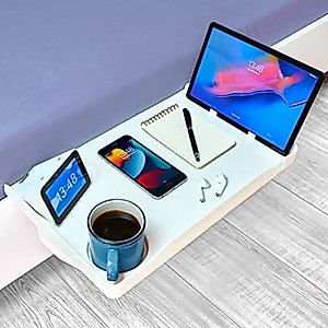 STURDYSHELF Large Bedside Shelf for Bed with Adjustable Tablet Phone Holders & Cupholder, Bed Shelf for College Dorm, Bunk Bed, Loft Bed, Floating Nightstand, Bed Table, Bedside Tray, Caddy