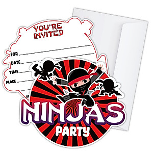 Karate Ninjas Birthday Invitations, Ninja Samurai Shaped Birthday Party Invitation Cards for Kids Girls Boys Adults, Ninja Birthday Party Decorations -(20 Sets 4" x 6" Cards with Envelopes) - JY570