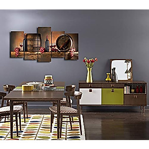 Cao Gen Decor Art-K60527 5 panels Wall Art Fruit Grape Red Wine Glass Painting on Canvas Stretched and Framed Canvas Prints Ready to Hang for Dining Room Art Wall Decor Artwork