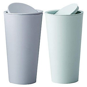 BESPORTBLE Plastic Containers 2pcs Plastic Tiny Waste Bin Desktop Mini Trash Can with Swing Lid Wastebasket Garbage Bin for Bathroom Vanity Tabletop Makeup Sponges Tissues Car Green Blue Car Trashcan
