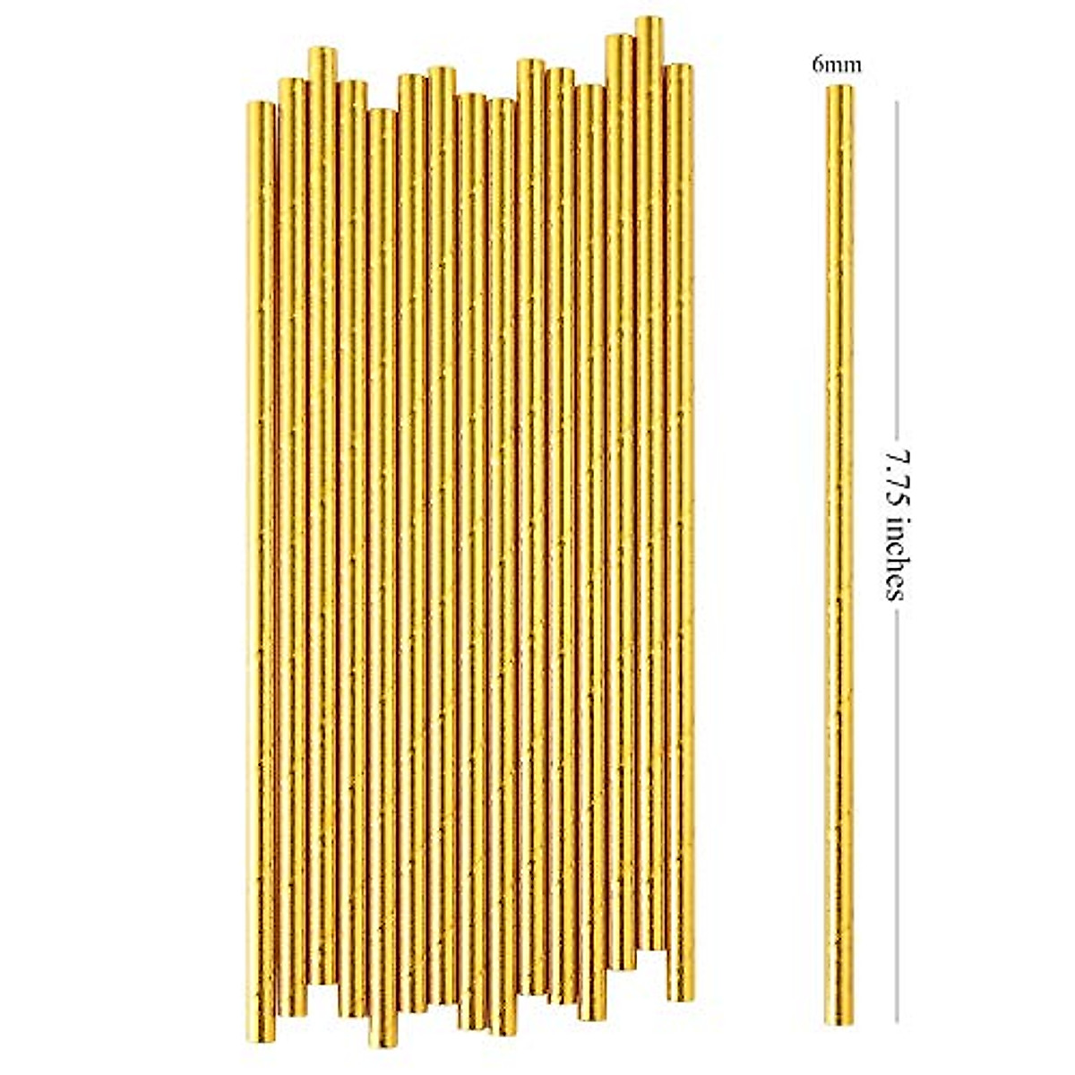 ALINK Gold Foil Paper Straws, Biodegradable Disposable Drinking Straws for Birthday, Wedding, Bridal/Baby Shower, Christmas Decorations and Party Supplies, Pack of 100