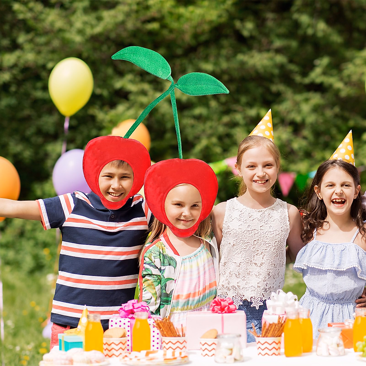 Warmtree Funny Cherry Hat Cute Hat Novelty Plush Hat Cherry Party Hat Dress Up Hat for Halloween Costume Cosplay Party, Pack of 2