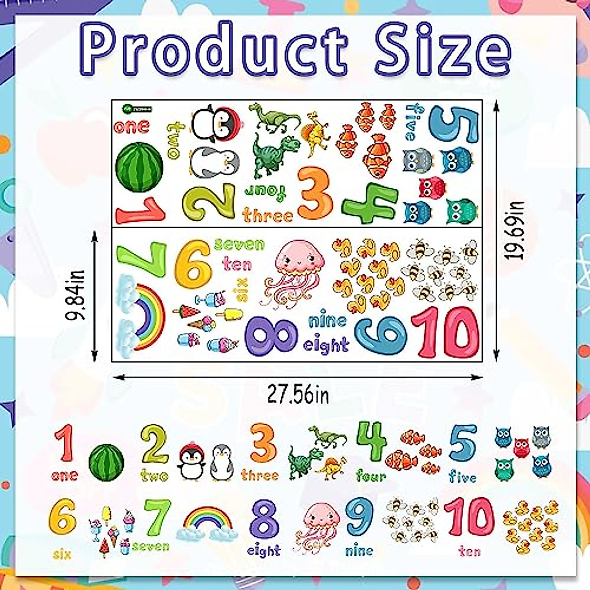 Number Wall Decals Figures Alphabet Letter Wall Stickers Animals Theme Room Wall Decals Digital Early Educational Wall Stickers for Kids Playroom Classroom Bedroom Nursery Boys Girls Rooms Decorations