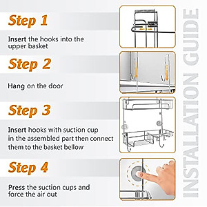 Shower Caddy over The Door, Stainless Steel Shower Caddy Organizer with Hooks for Razor, Bath Sponge & Towel, No Drilling, Heavy Duty/Rust Resistant Shower Caddy Storage Shelf for Bathroom/Toilet Room