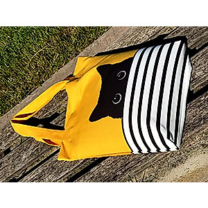 Cute Canvas Tote Bag for Women with Cat Design - Birthday Valentines Day Gift - Aesthetic Book Tote for Teacher School Kids - Hello Kitty Tote Bag - Large Reusable for Shopping Grocery (Yellow Cat)