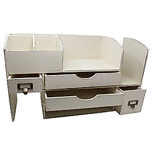 Executive Office Solutions Large Adjustable Wooden Office Desk Organizer For Desktop, Tabletop, or Counter – Wood Storage Shelf Rack – For Office Supplies, Desk Accessories, or Mail - White