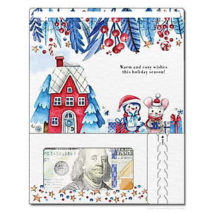 ZipGifts Holiday Card | Zip-Open Money Holder w/Clear Plastic Window for Cash, Check, & Gift Card (Warm & Cozy | 5-Pack)