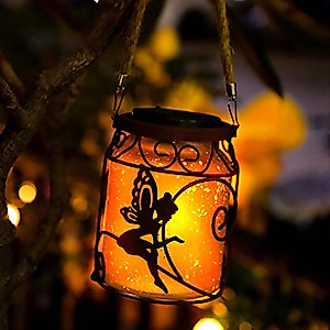 Ostritec Solar Lantern Outdoor, Flickering Flame Hanging Lantern, Waterproof Solar Fairy Lantern , Heavy Duty Retro Metal Frosted Glass Decor for Yard, Patio, Garden, Path, RV, Halloween Gift