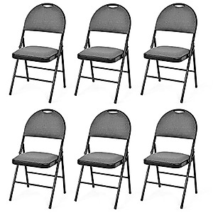 ARLIME 6 PCS Folding Chairs w/Padded Seats, Padded Folding Chair w/Handle Hole, Upholstered Seat, Steel Frame, Folding Chair for Home, Church, School, Office, Wedding Party, Courtyard Use, Grey