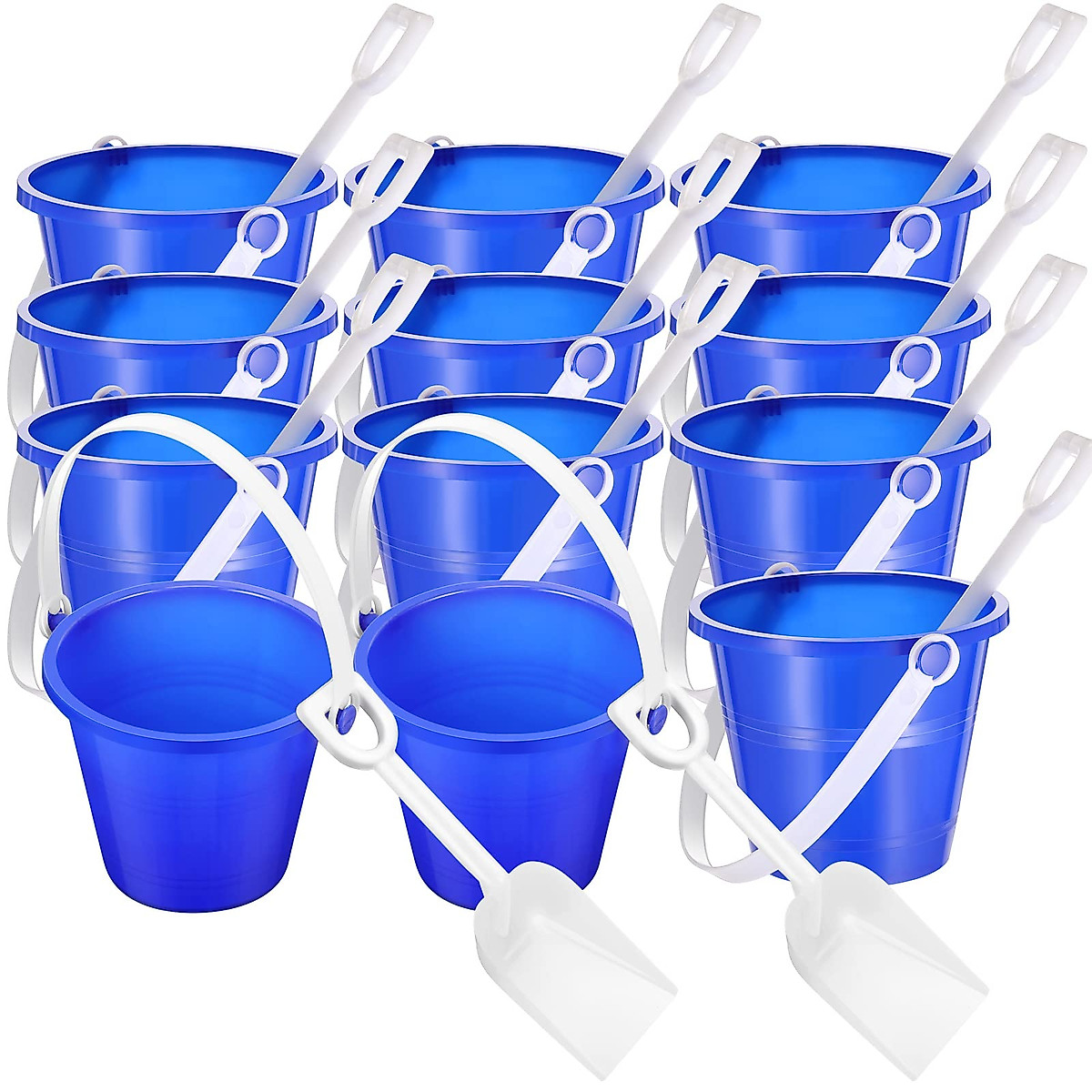 12 Pack 4 Inch Beach Buckets and Shovels for Kids Sand Pails Plastic Sand Buckets Bulk Small Toy Buckets, Sand Toys at The Beach, Use for Toddlers Little Guys Building Sand Molds (Blue)