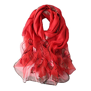 Lzylvta Silk Scarf Elegant Soft Scarf Shawls and Wraps for Weddings Embroidered silk scarf Shade Scarves for Women (Red)
