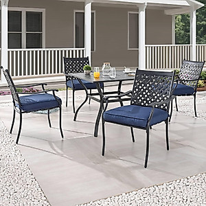 PatioFestival Patio Dining Set 5Pcs Heavy Duty Metal Outdoor Furniture Sets Square Table with 4 Stackable Chairs Blue Cushion