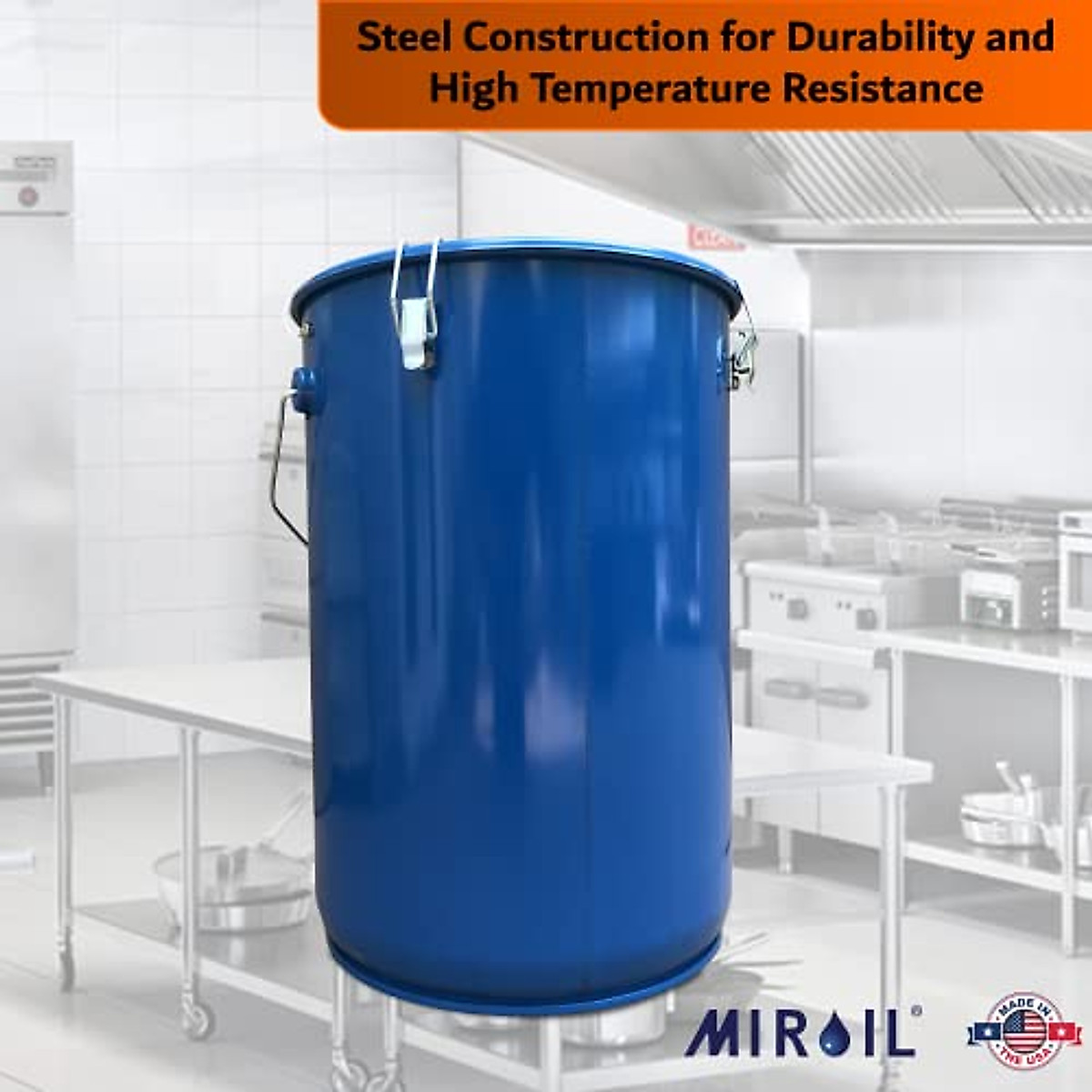 MirOil 30L 6 Gallon Oil Disposal Caddy with Lid Lock | Safe Storage & Transport of Up to 6 Gal of Polishing / Frying Oil | Utility Pail with Heat Shield Fitted Handle | Food Compatible Interior Coating