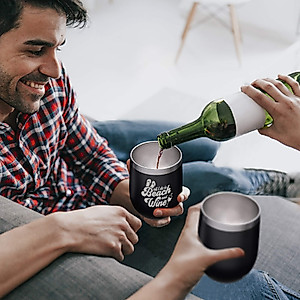 Chris's Stuff 12 oz Wine Tumbler - Iced Coffee Mug with Splash-Proof Lid Stainless Steel Double Wall Vacuum Insulated with Inner Layer Copper Keep Drinks Cold/Hot - Quote: Beach and Wine (Black)