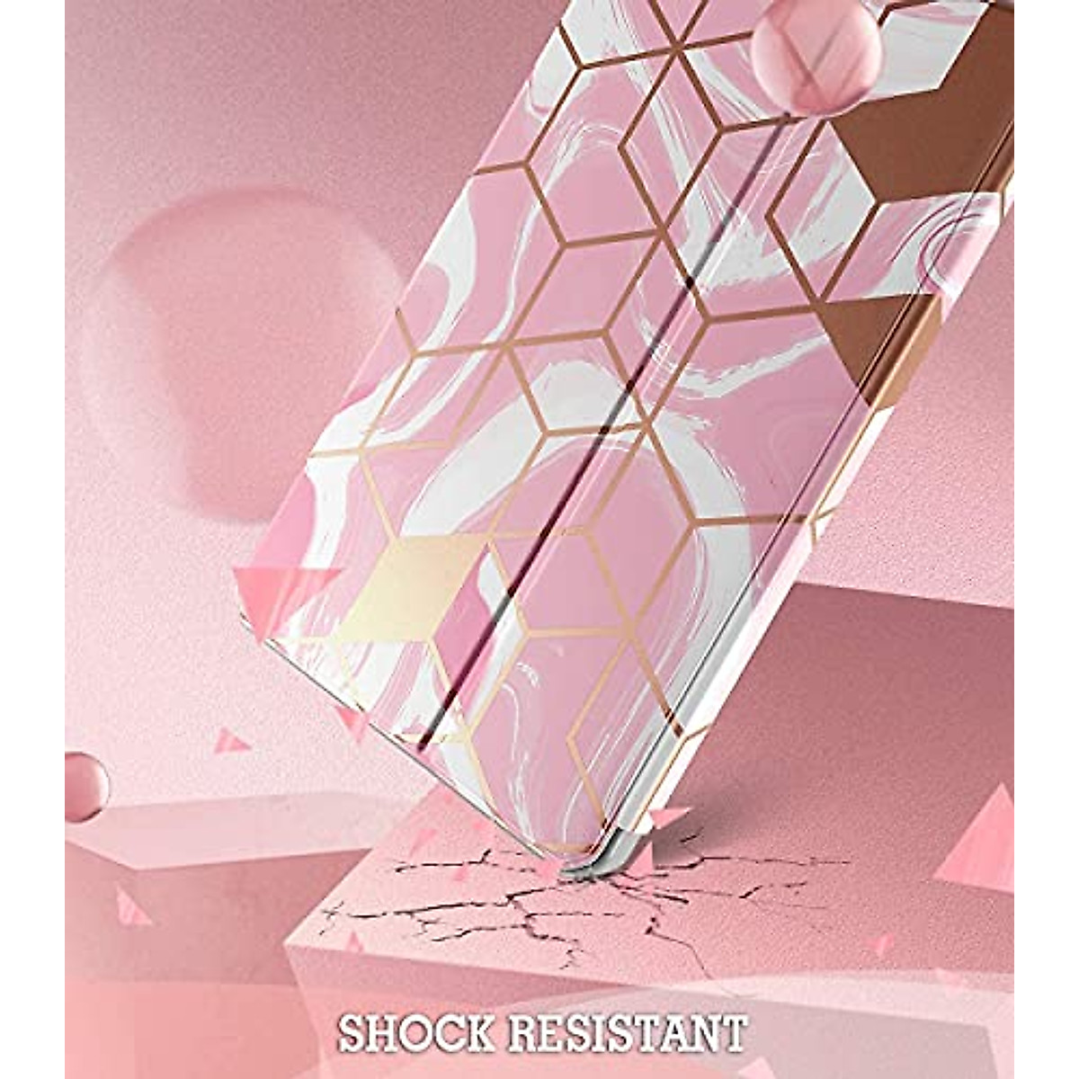 Popshine Marble Series Designed for Samsung Galaxy Tab A 10.1 2019 Case, Model SM-T510/T515, Full Body Premium 360 Degree Protective Folio Cover with Built-in Screen Protector, Liquid Marble Pink