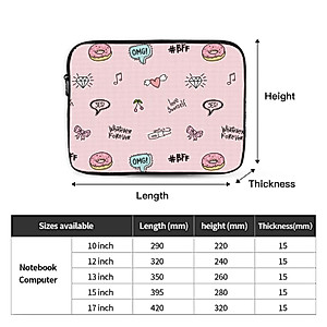 Cute Girly Cartoon Drawing Elements Pink 13 inch Portable Laptop Sleeve Compatible with MacBook Air Notebook Computer Case for Men Women College School Students