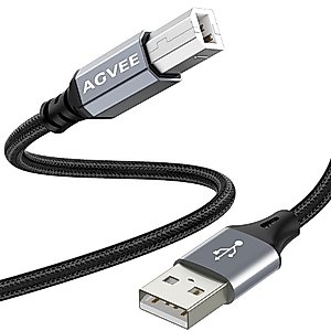 AGVEE [2 Pack 6.6ft USB Printer Cable, A to B MIDI Cable Cord, Braided Stable Data for HP Canon Epson Brother Printer, Piano, Midi Controller, Midi Keyboard, Audio Interface Recording, Dark Gray