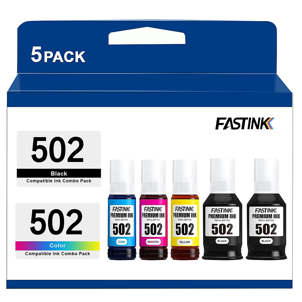 Lingtoolator Ink Refill Bottles,High Yield,5 Pack,Replacement for Epson 502 Ink,Work with ET-2760 ET-2800 ET-2803 ET-2750 ET-3750 ET-4750 ET-3760 ET-4760 ET-2700 ET-3700 ET-15000 Printer