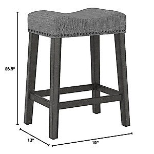 Roundhill Furniture Coco Upholstered Backless Saddle Seat Counter Stools 25.5" Height, Set of 2, Gray