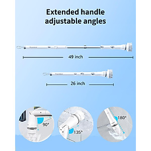 Electric Spin Scrubber, 1000RPM Cordless Extension Shower Cleaning Brush, 4 Replaceable Heads, DS-268B Electric Power Scrubber 49-inch Handheld Cleaner for Bathroom, Toilet, Tile Floors and Tub