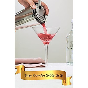 Mnixy STR-4-PRO 4 Prong Strainer with Tight Coil and Double Sided Jigger Cocktail, Stainless Steel, Silver