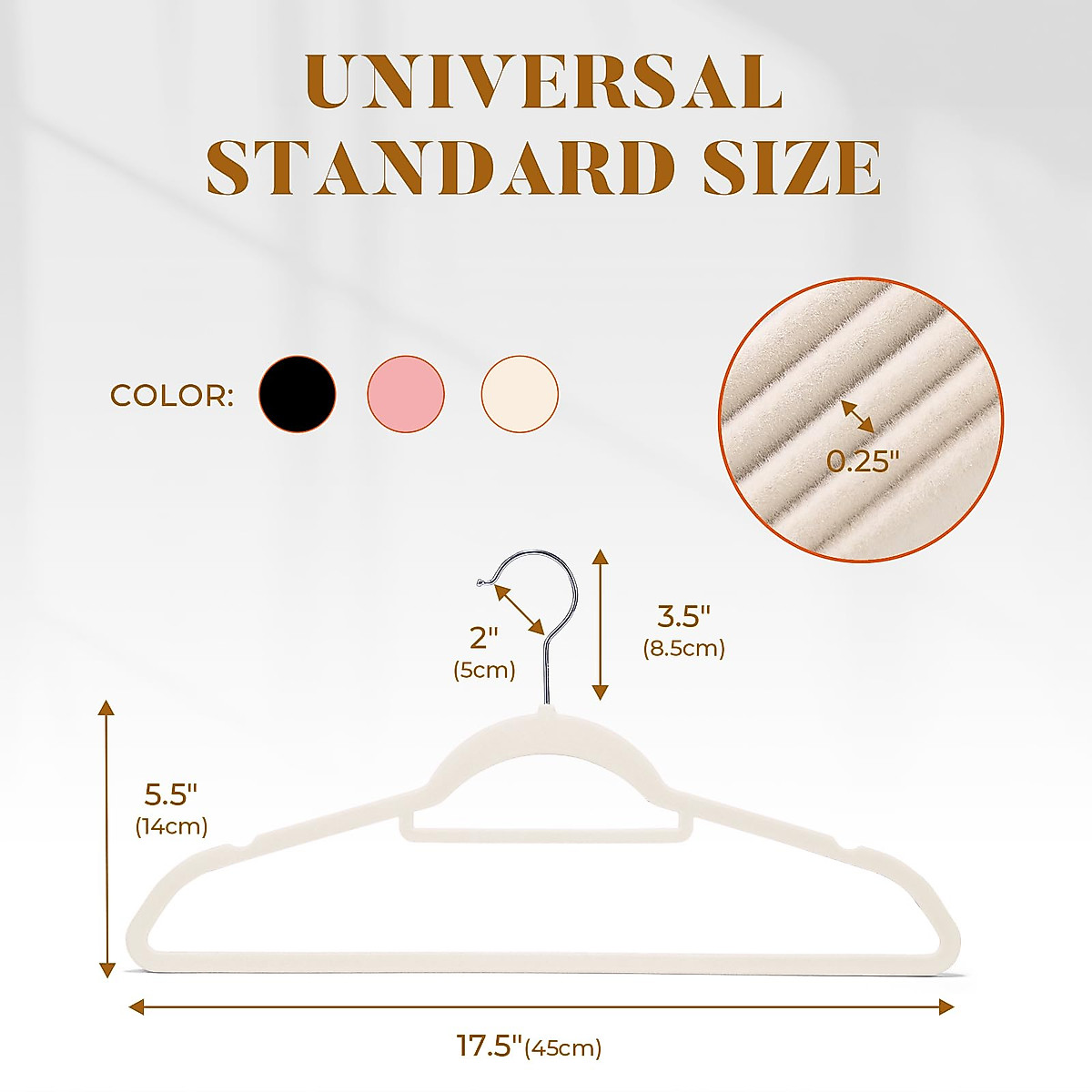 HOUSE DAY Velvet Hangers with Tie Bar 20 Pack Ivory, Clothes Hangers Non-Slip, Space Saving Felt Hangers for Pants, Coat, Suits, Shirt, Scarf, No Hanger Marks