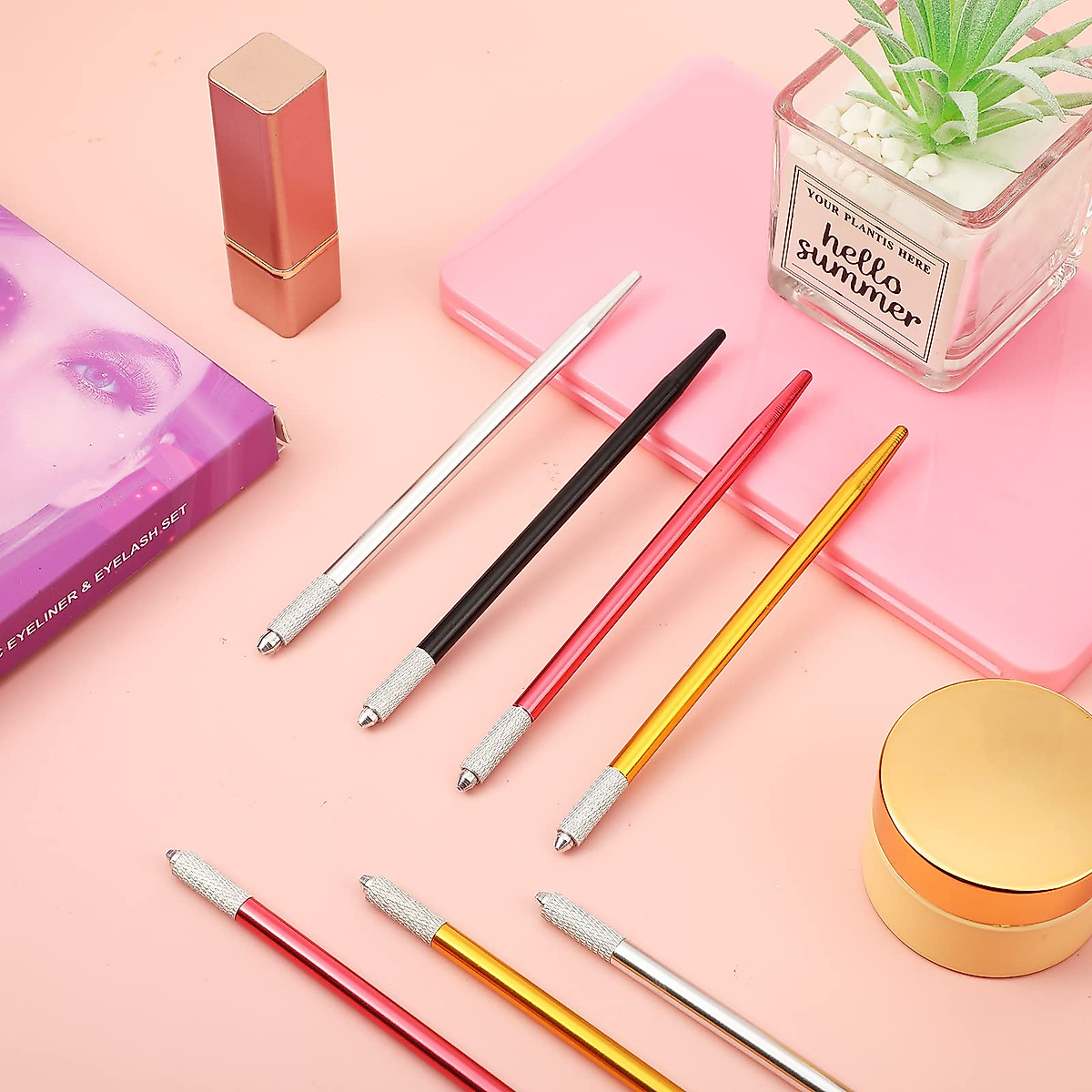 Leelosp 20 Pieces Microblading Pen Manual Eyebrow Pens Needle Holder Aluminum Microblading Hand Tools Light Microneedle Tool for Makeup Supplies Salons