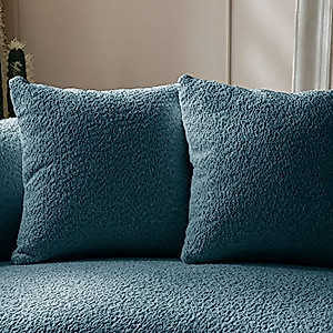 NordStorm 102.36" Curved Living Room Sofa Couch with 4 Throw Pillows, Uphostery Boucle Couch, 5 Seater Half-Moon Shape Mid-Century Modern Cream Cloud Couch for Bedroom Small Apartment, Blue