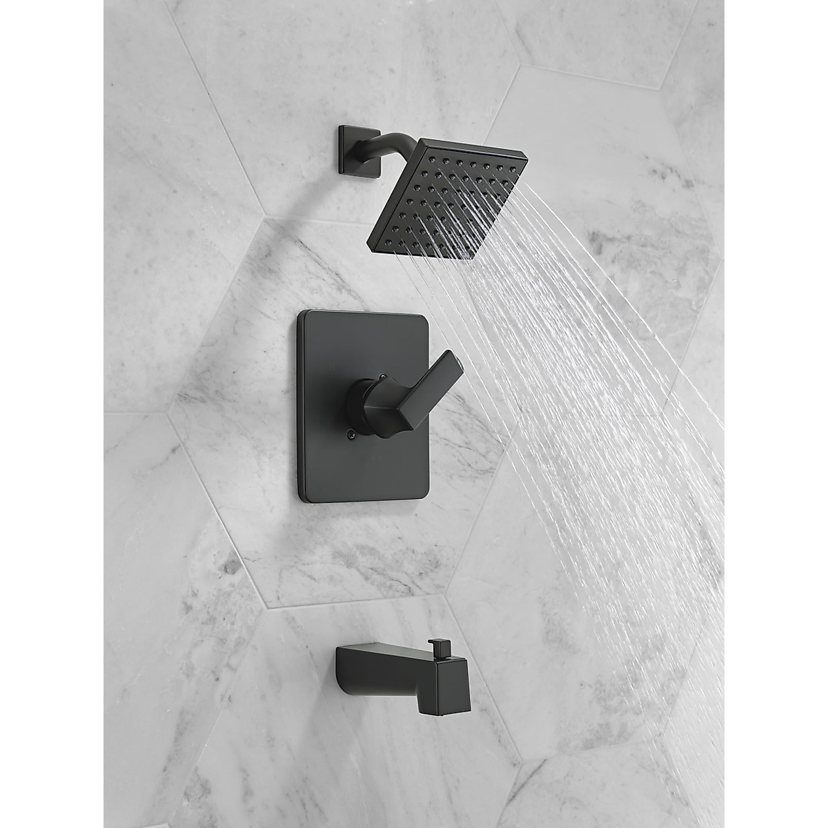 Delta Faucet Velum 14 Series Single-Function Black Tub and Shower Faucet Set, Valve Trim Kit, Shower Handle, Delta Shower Trim Kit, Shower Set, Matte Black T14437-BL (Valve Not Included)