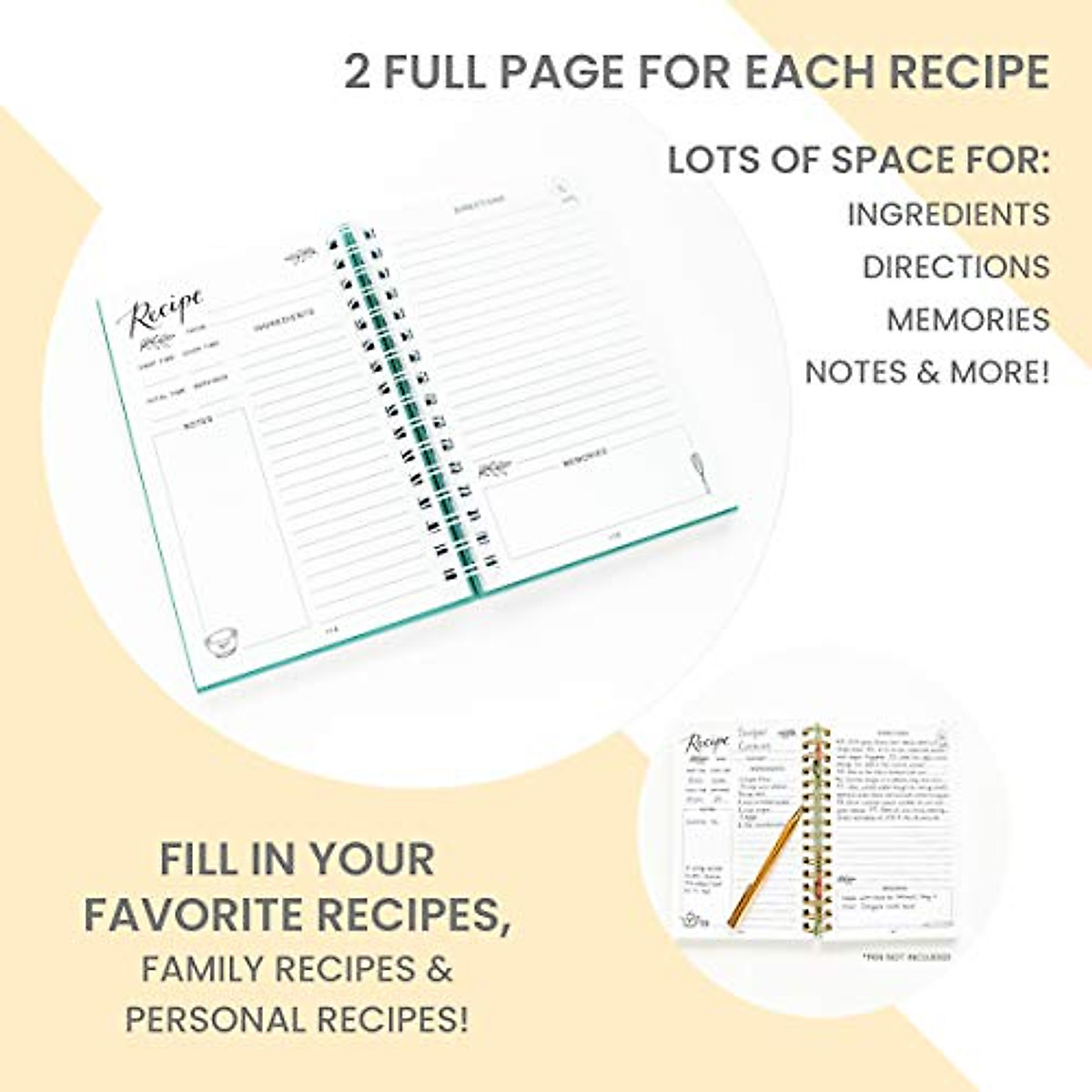 Teal Petal Blank Recipe Book To Write In Your Own Recipes - Recipe Journal, Hardcover Recipe Notebook Holiday Baking Cookbook Gift for Bride Engagement Gift Box, 5.75x8.75 Teal Utensils