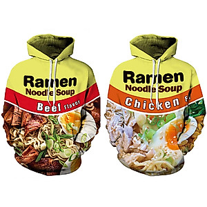 Keasmto 3D Ramen Chicken Noodle Soup Hoodies Sweatshirts for Men Women Cotton Cute X-Large