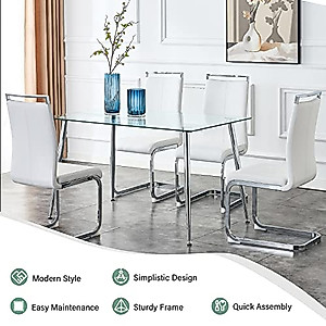 WIIS' IDEA 47" Glass Dining Table for 4-6, Rectangle Clear Table with Explosion-Proof Glass Tabletop and Plating Steel Legs,29" H Glass Tabletop for Kitchen, Dining Room,Office