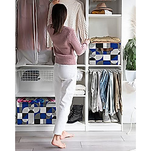 Storage Cubes Organizer with Handles, Rustic Ombre Nordic Geometry Storage Bins Fabric Collapsible Storage Baskets for Shelf Cloth Organizers Box 2pcs Blue and Gray Abstract Middle Age