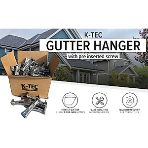 Hidden Gutter Hangers 5 Inch with a Pre-Inserted Rust Resistant Screw - Heavy Duty Rain Gutter Brackets Fastener with Clip for 5" K-Style Aluminum Gutters - Easily Repair Sagging Gutters - 50 Pack